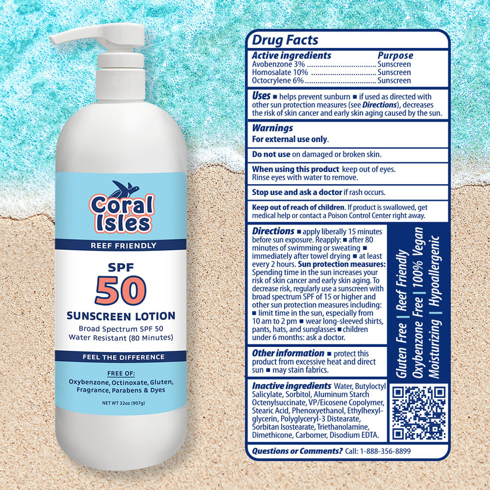 Coral Isles SPF 50 Bulk Quart Sunscreen Lotion | 32 oz | Comes with ...