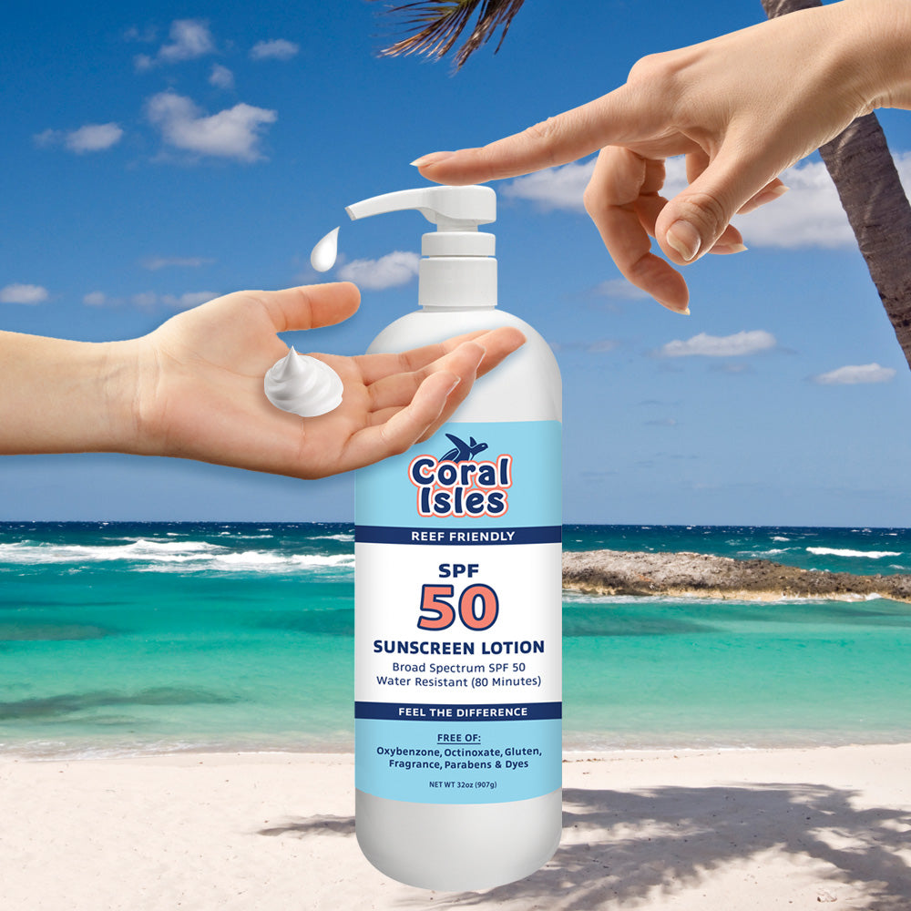 Coral Isles SPF 50 Bulk Quart Sunscreen Lotion | 32 oz | Comes with ...
